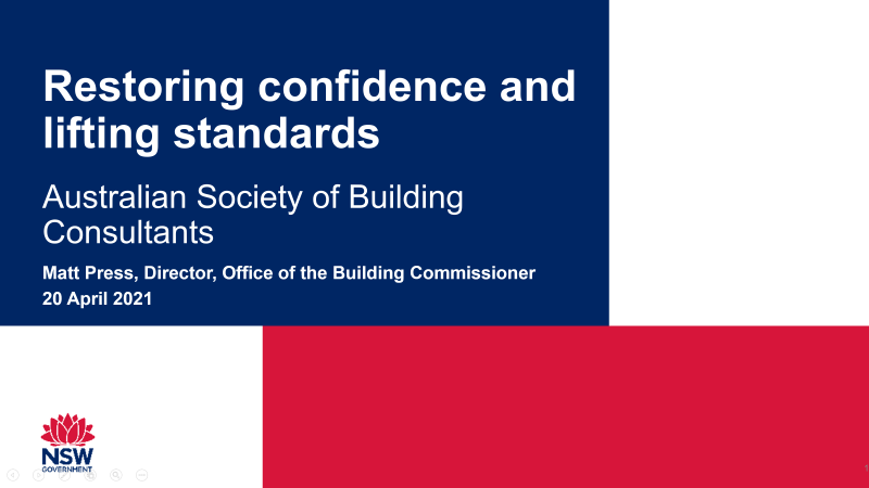Director of the Office of NSW Building Commissioner April 2021 - ASBC ...